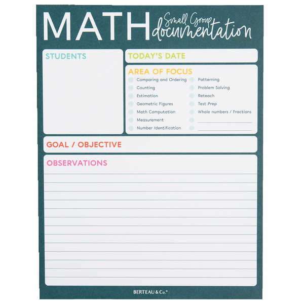 Math - Small Group Documentation Notepad | BERTEAU & Co.