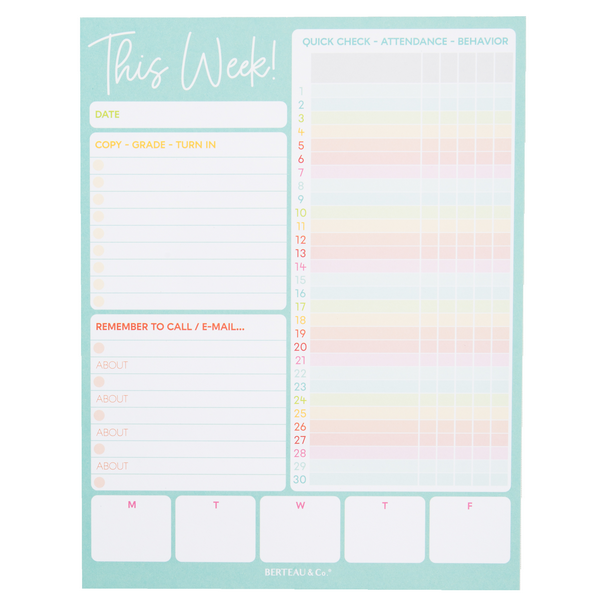 Teacher's Weekly Notepad - This Week in My Classroom | BERTEAU & Co.